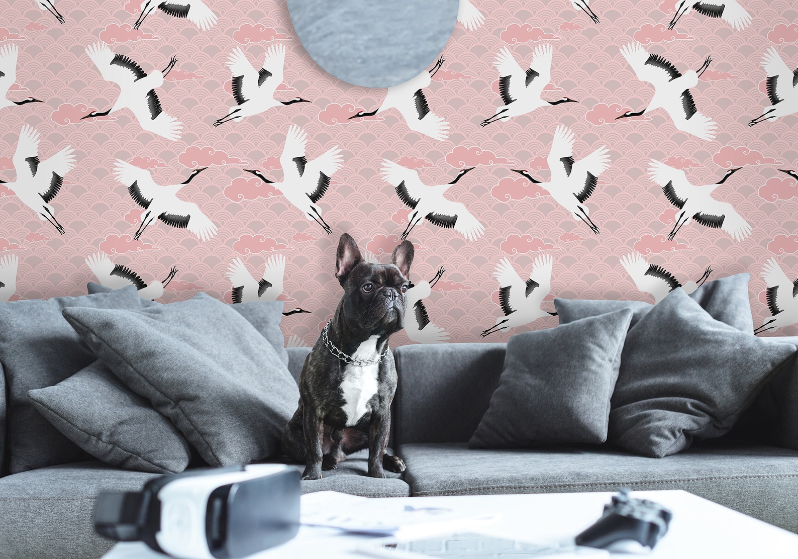 Vector Wallpaper With Pink Background Cranes and Clouds Kids - Etsy