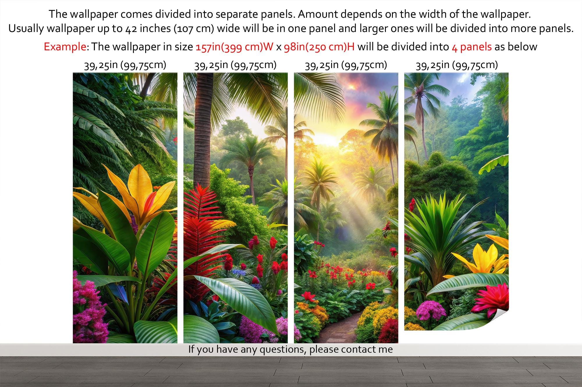 Tropical Forest Wall Mural, Colorful Exotic Botanical Home Decor (peel ...