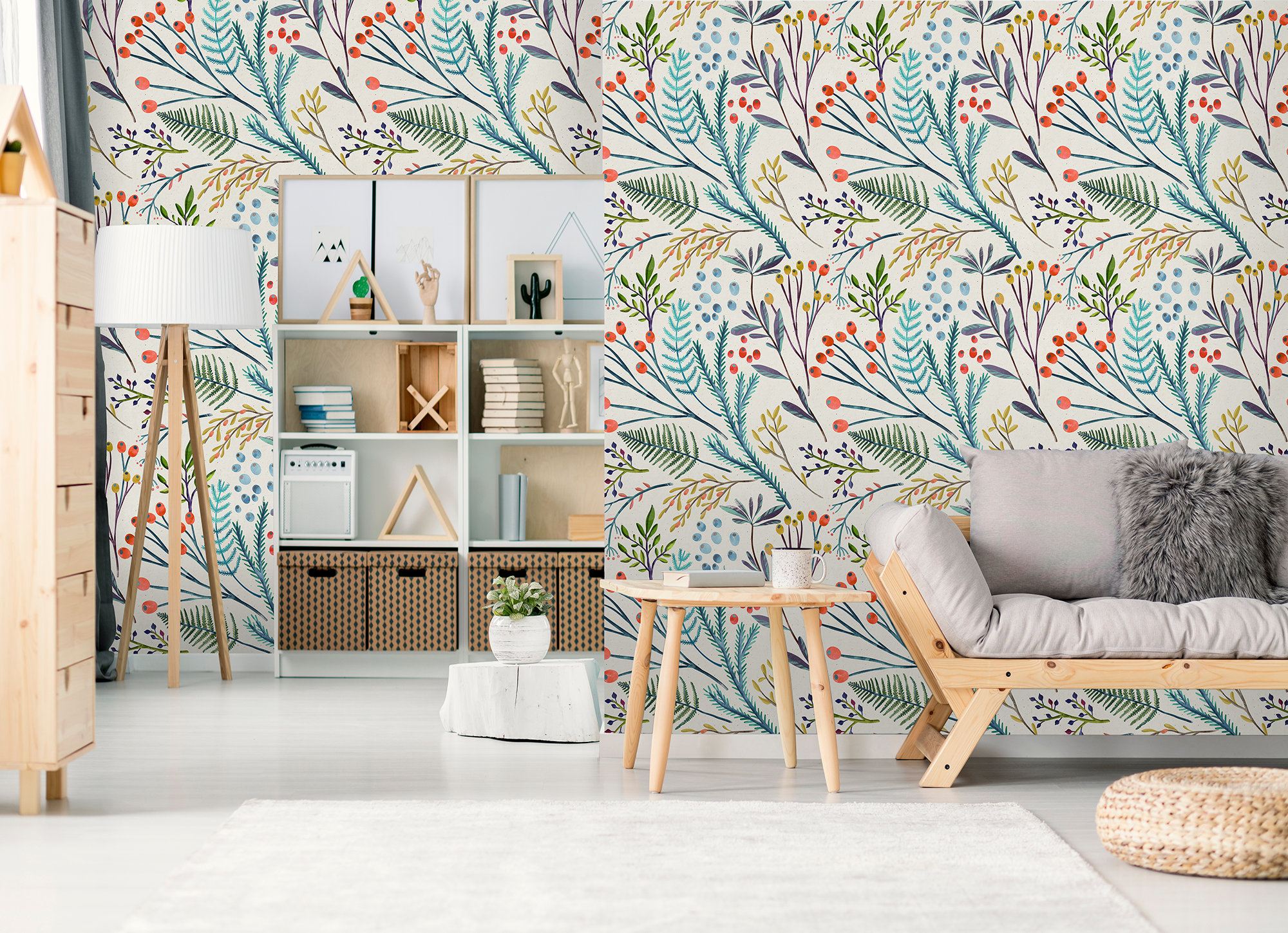 Light Beige Wallpaper With Colorfull Field Flowers and Leaves - Etsy