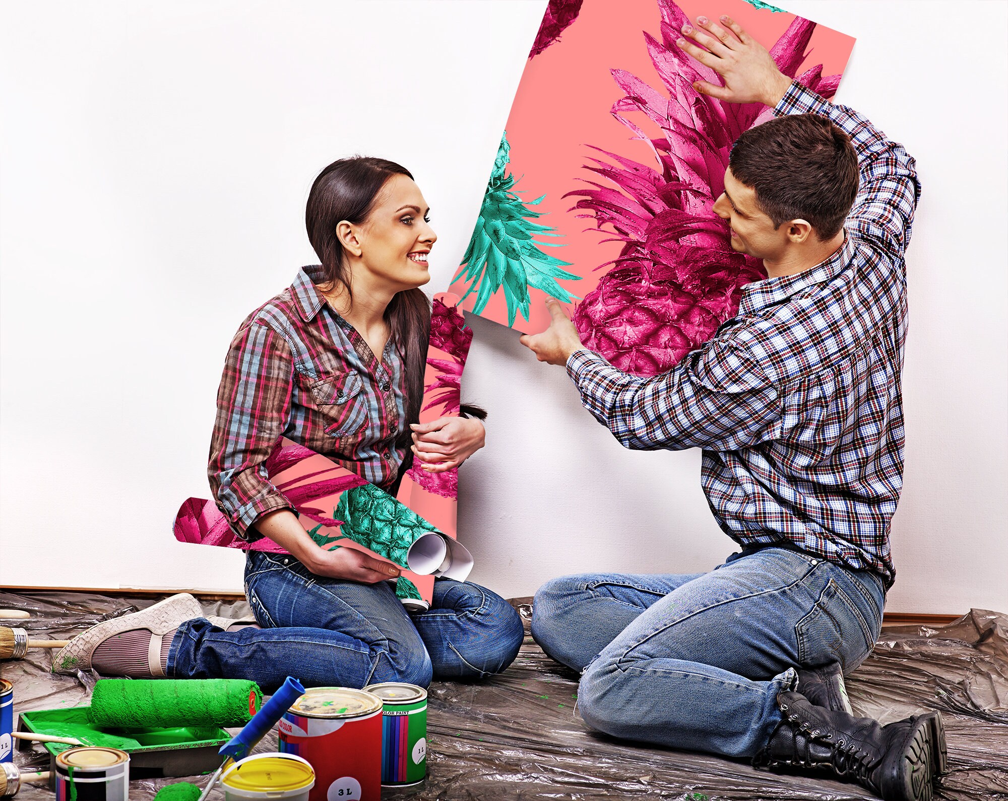 Funny Pink Photo Wallpaper With Pink and Mint Pineapples - Etsy