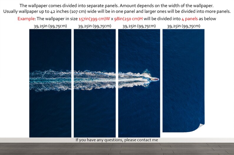 Blue Wallpaper With Fast Boat on Sea, Removable, Wall Mural, Self ...