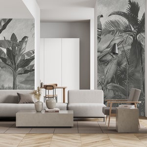 Black and White Tropical Landscape Mural, Removable Peel and Stick ...