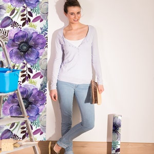 Violet Floral Wallpaper With Watercolor Flowers, Floral Peel and Stick ...