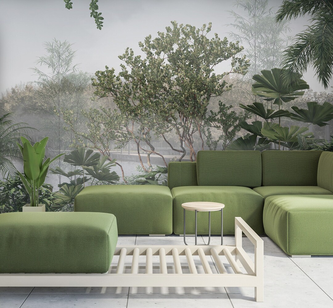 Tropical Palm Leaves Mural, Removable Peel and Stick Wallpaper, Lush ...