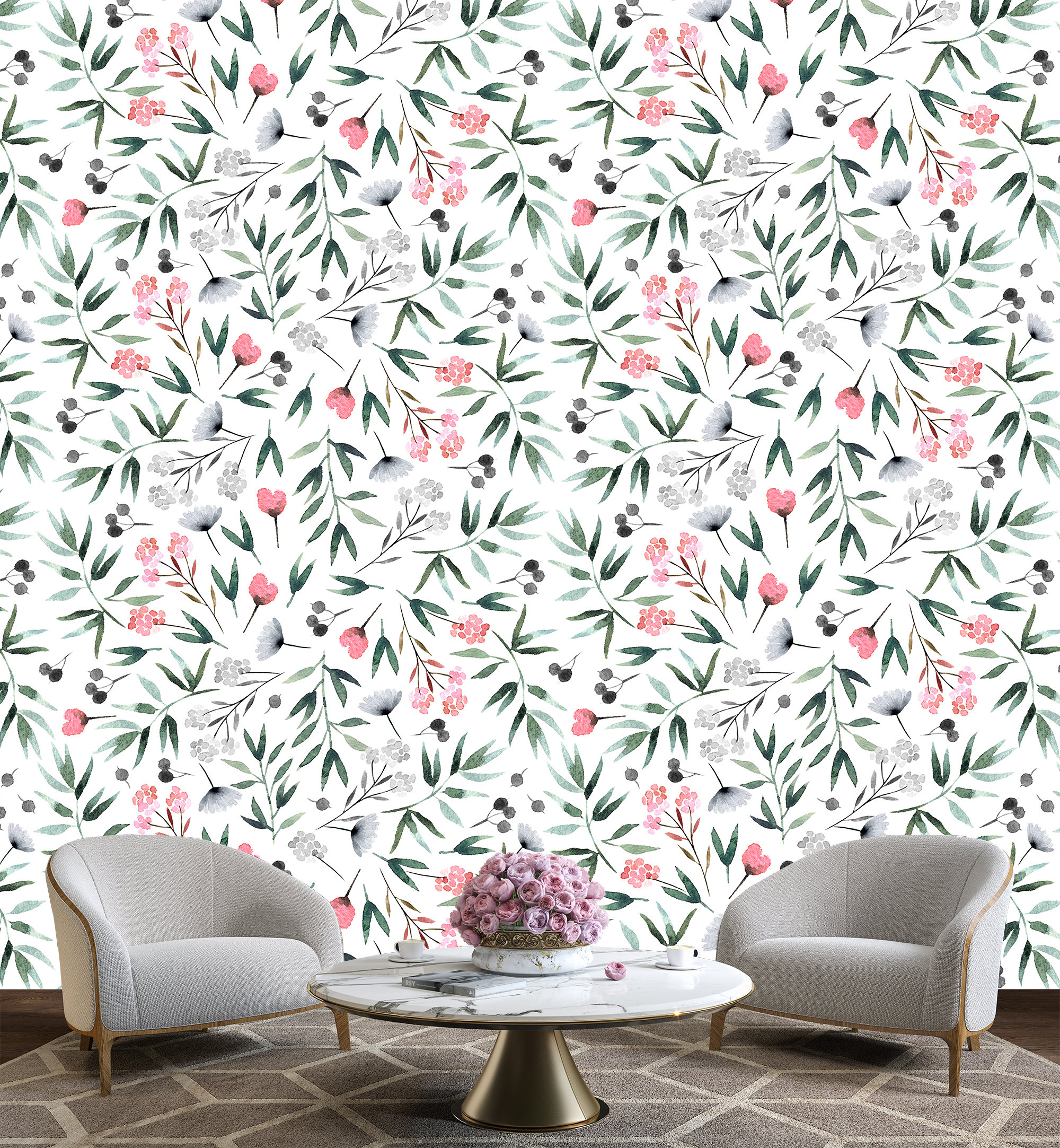 Floral Delicate Wallpaper on the White Background Peel and - Etsy