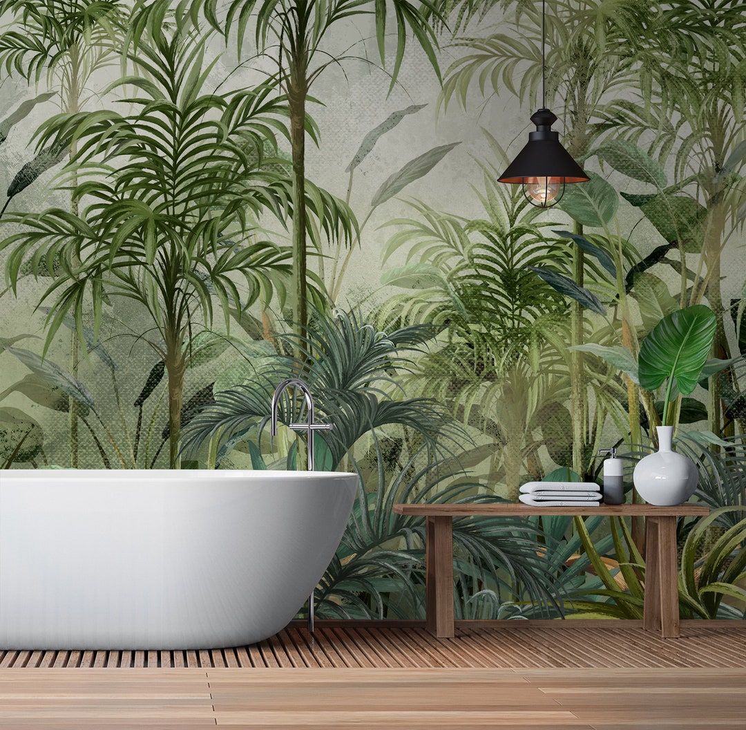 Tropical Jungle Greenery Wallpaper Mural (peel and Stick or Vinyl) - Etsy