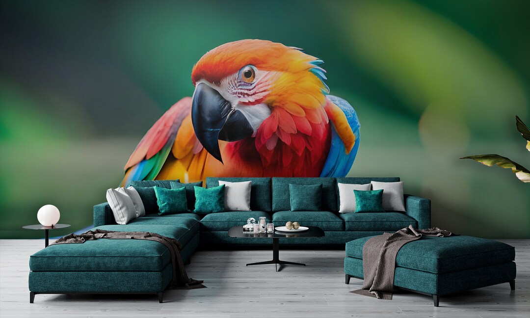 Colorful Parrot Wallpaper, Tropical Bird, Wall Mural, Self Adhesive ...