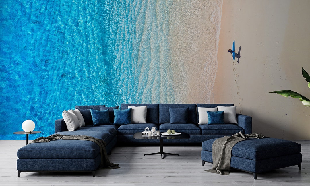 Blue Water and Clean Beach, Summer Wallpaper, Wall Mural, Self Adhesive ...