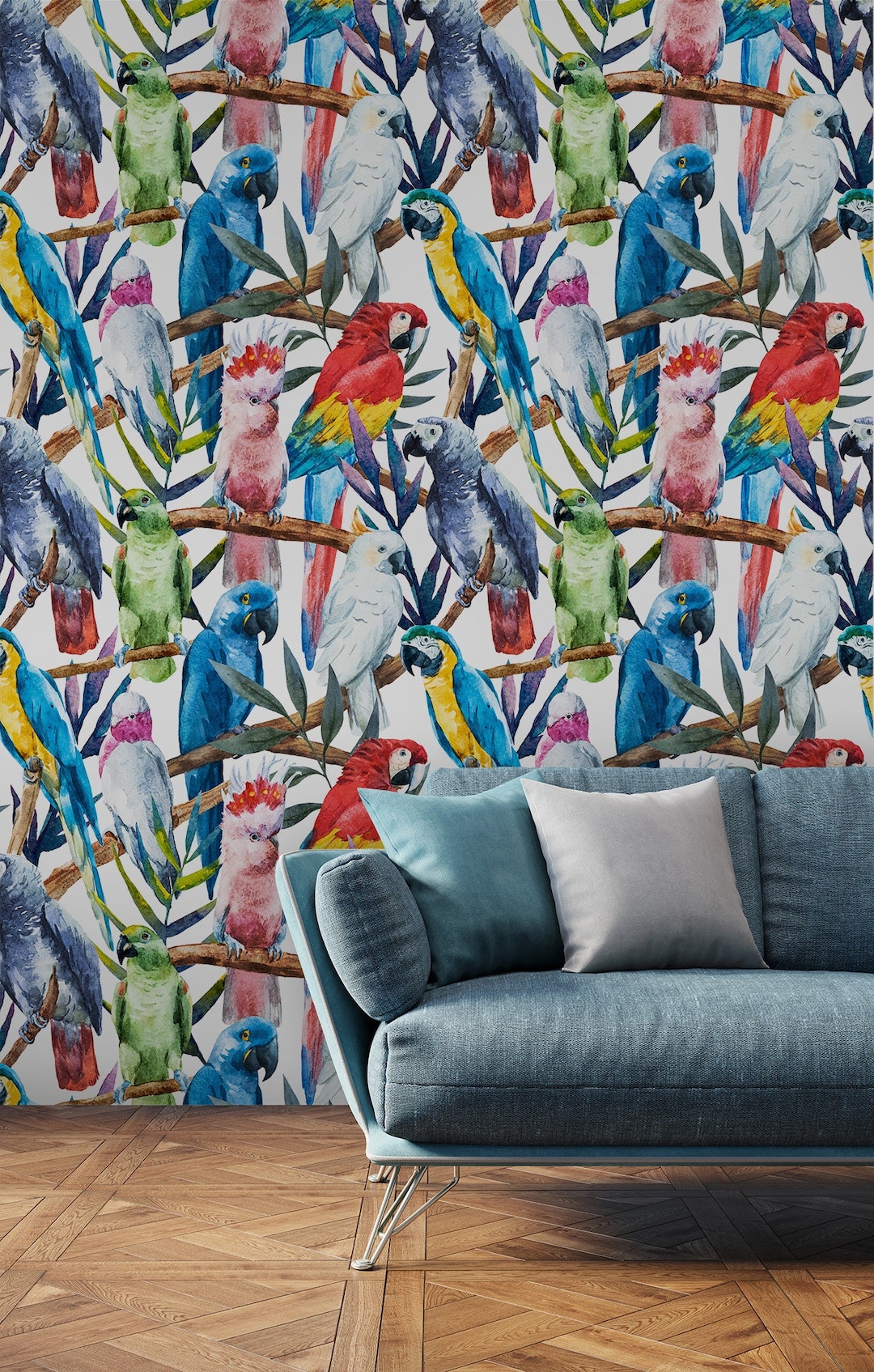 Watercolor Parrot Wallpaper, Removable, Wall Mural, Self Adhesive (peel ...