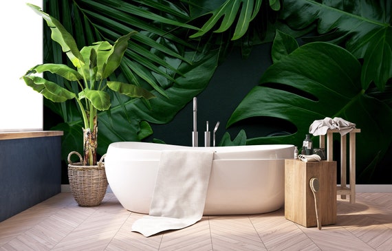 Tropical Wallpaper With Leaves Botanical Nature Peel and - Etsy