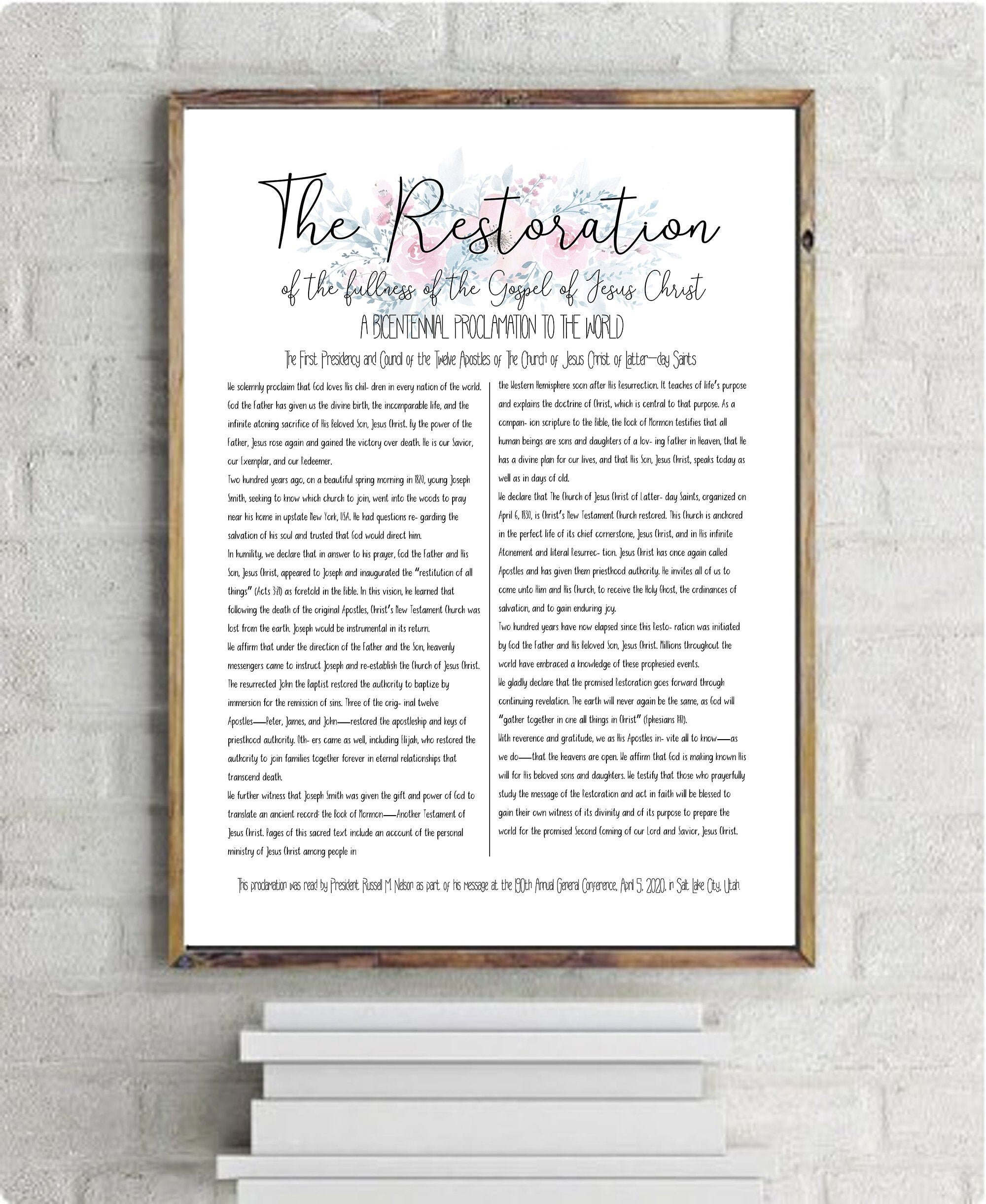 LDS Proclamation Prints: the Restoration, the Family A Proclamation to ...
