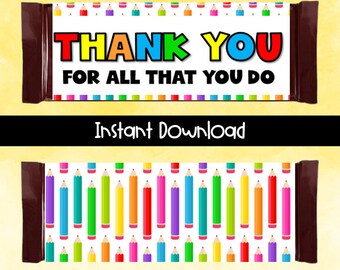 Teacher Appreciation Candy Bar Wrapper Thank You Gift Chocolate Favors ...