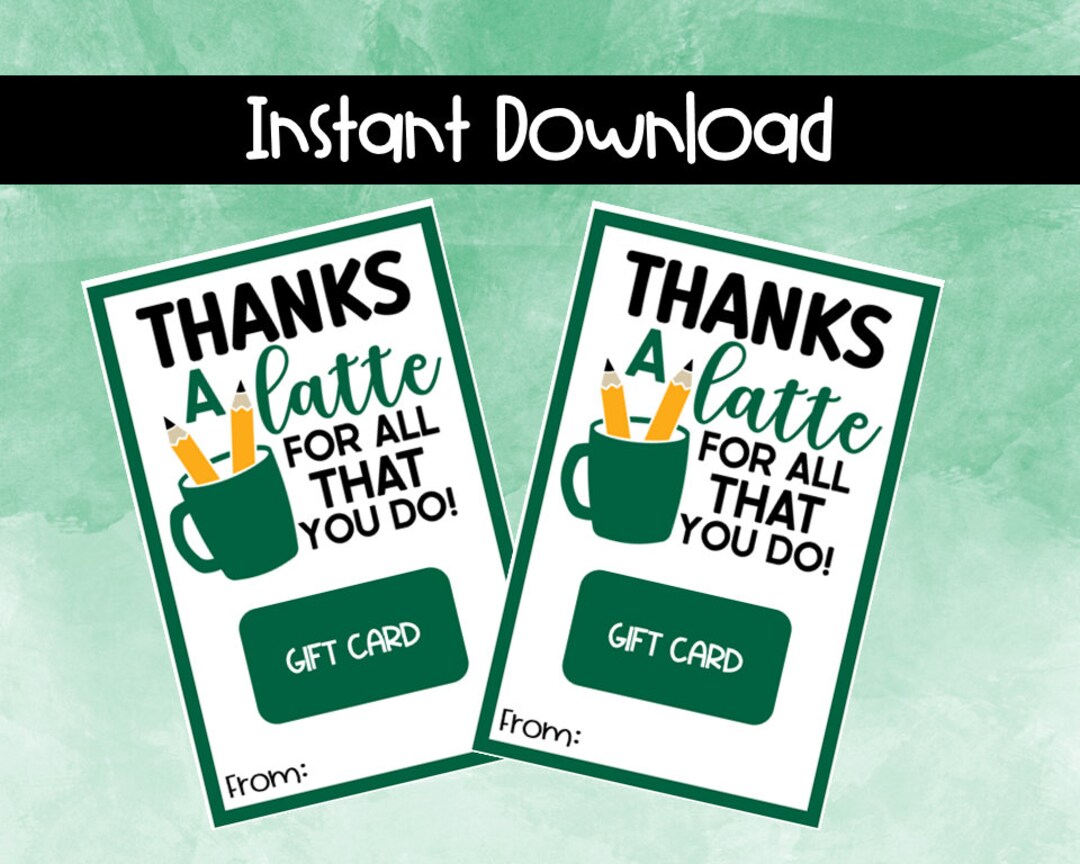 Teacher Appreciation Gift Card Holder Thanks A Latte Coffee - Etsy