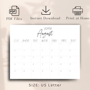 Printable Monthly Calendar PDF 2024, Minimalist Simple Calendar, Sunday ...