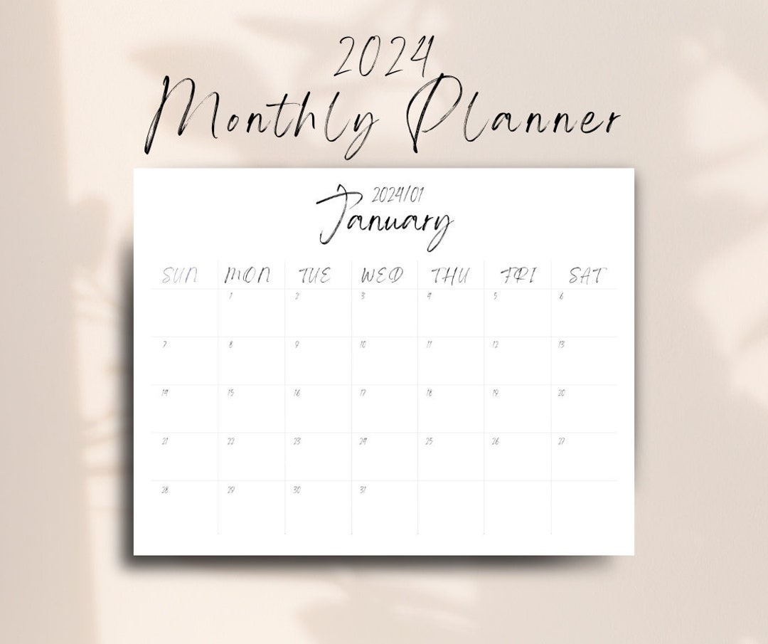 Printable Monthly Calendar PDF 2024, Minimalist Simple Calendar, Sunday ...