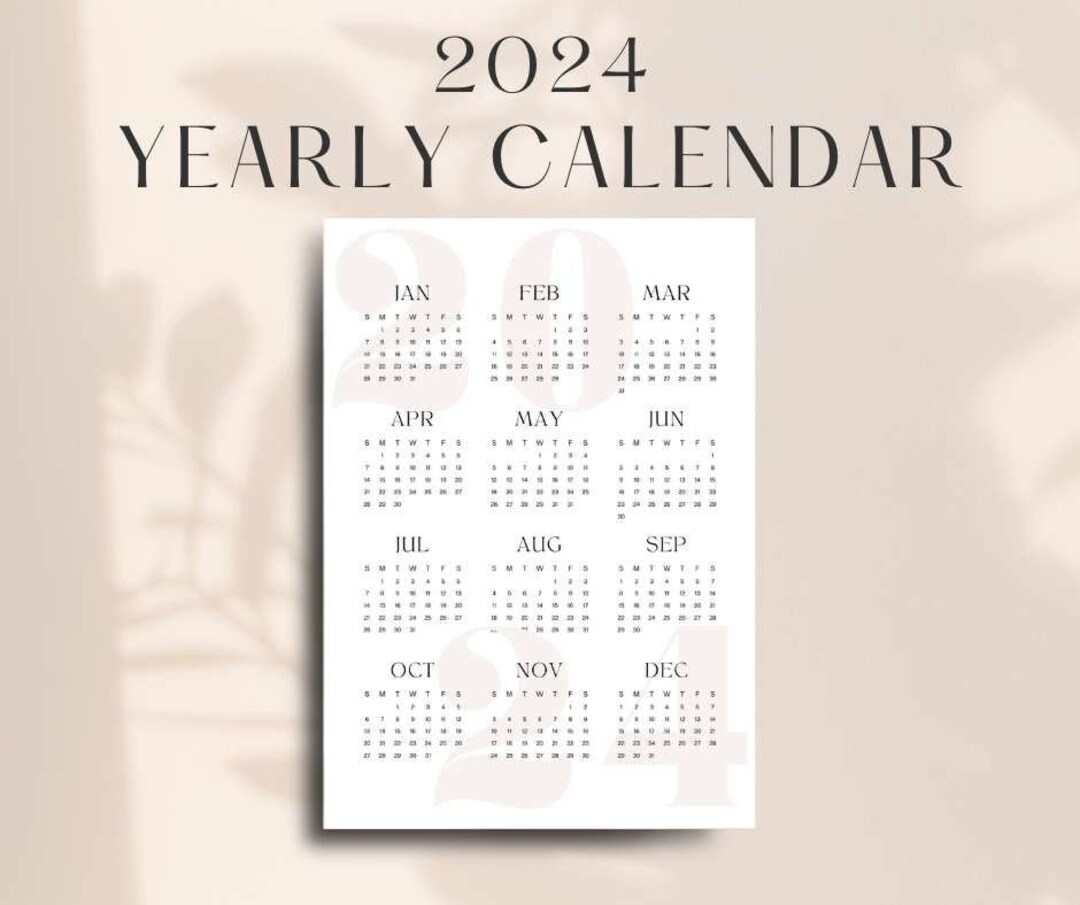2024 Printable Yearly Calendar PDF Minimalist Simple - Etsy Australia