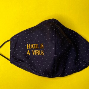 Hate is a virus embroidered Face Mask Kindness face mask | Etsy