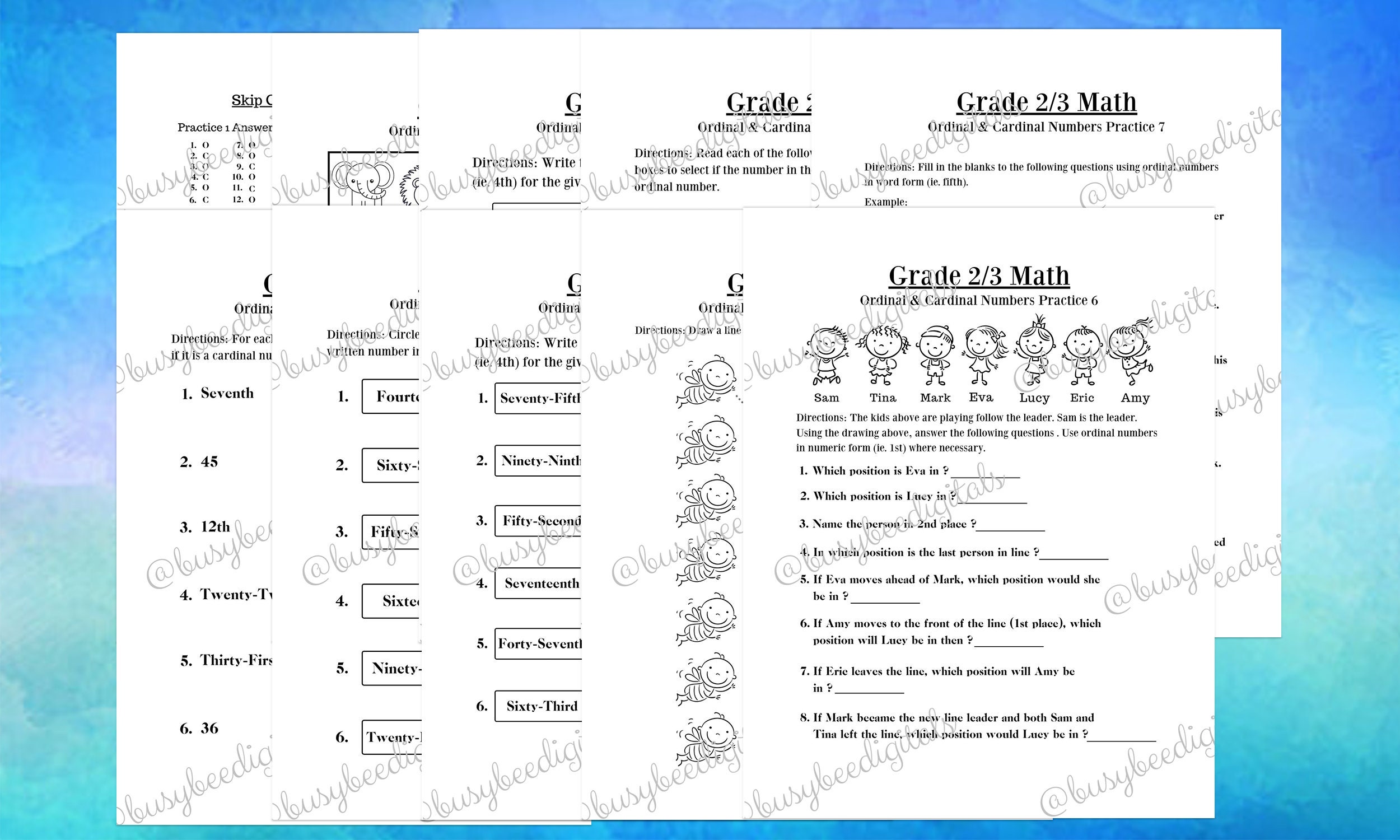 Grade 2-3 Math - Ordinal and Cardinal Numbers Worksheets -DIGITAL ...