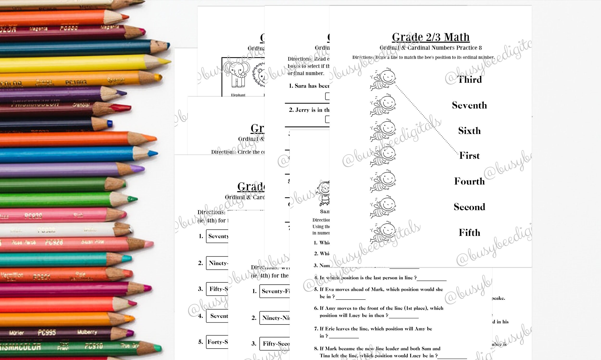 Grade 2-3 Math - Ordinal and Cardinal Numbers Worksheets -DIGITAL ...