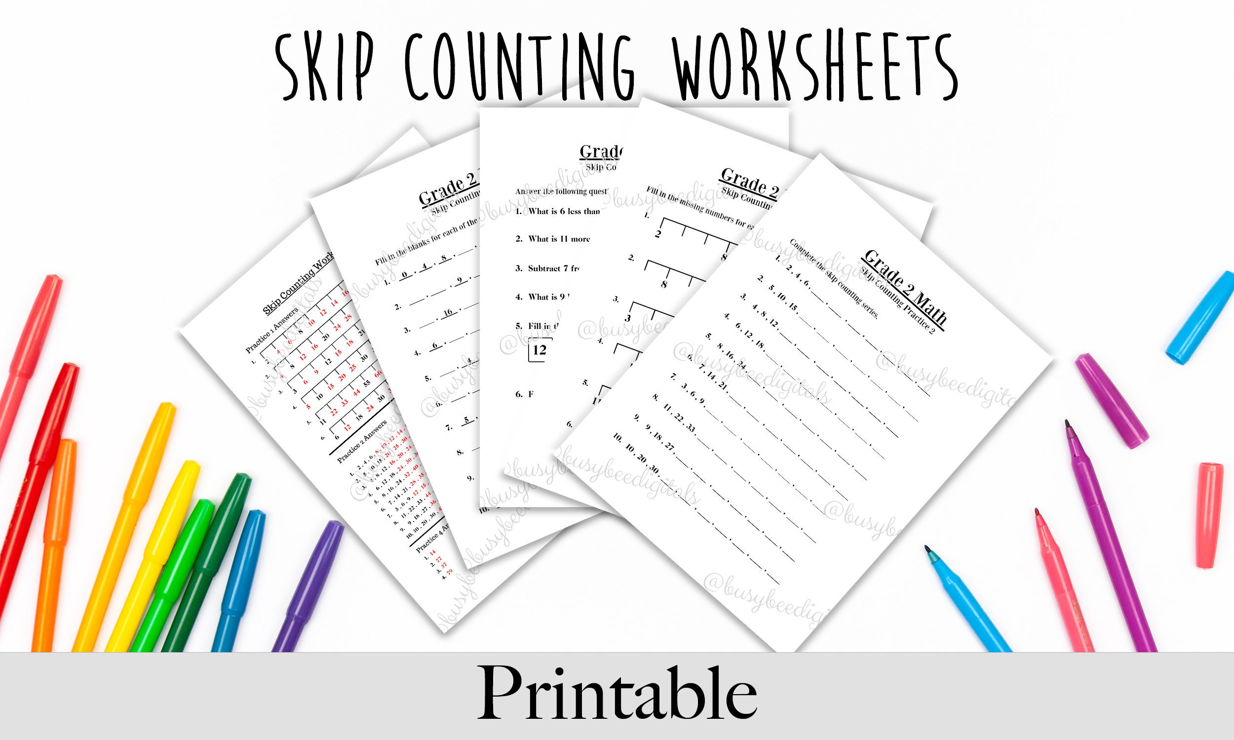 Grade 2-3 Math Skip Counting Worksheet DIGITAL DOWNLOAD , Math Practice ...