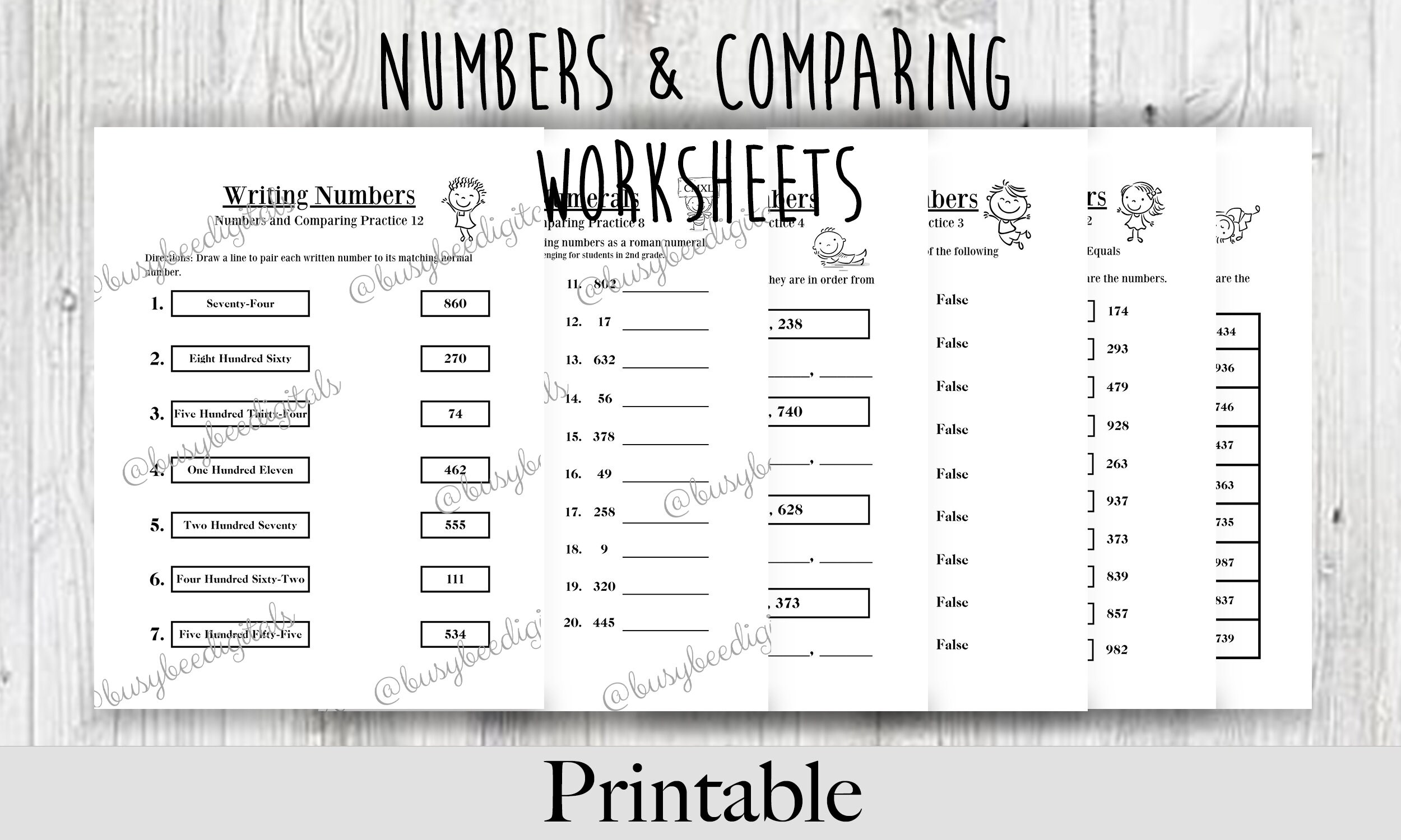 Grade 2-3 Math Numbers and Comparing Worksheets DIGITAL - Etsy UK