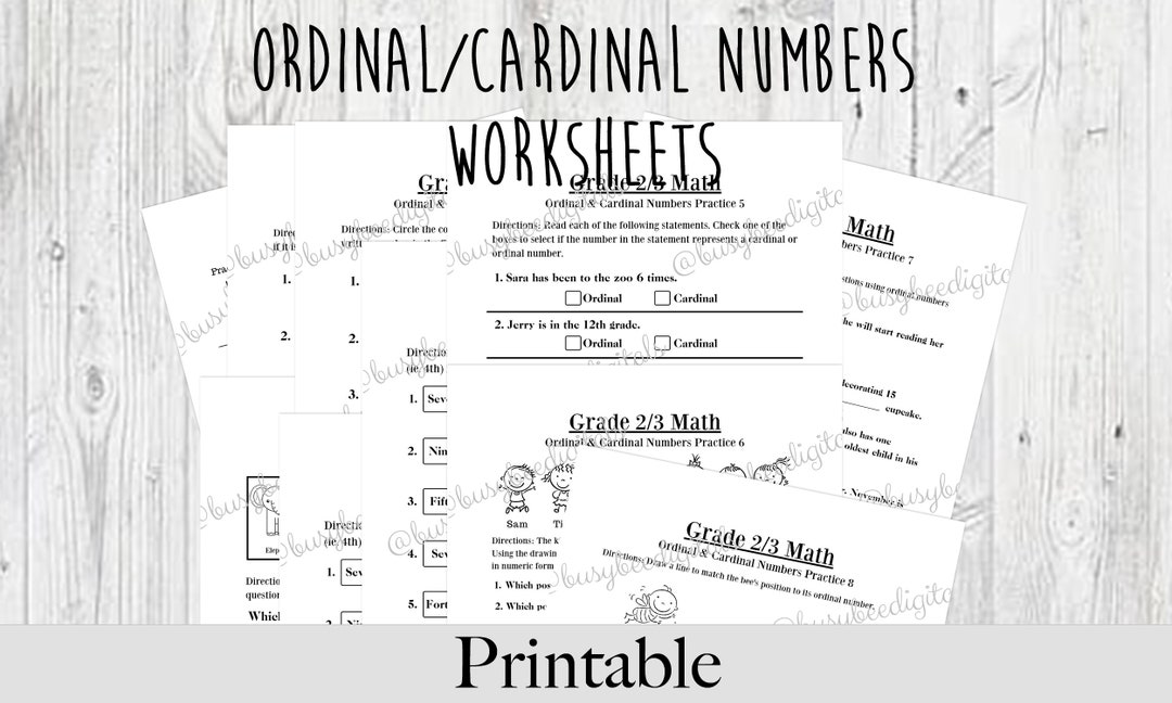 Grade 2-3 Math - Ordinal and Cardinal Numbers Worksheets -DIGITAL ...