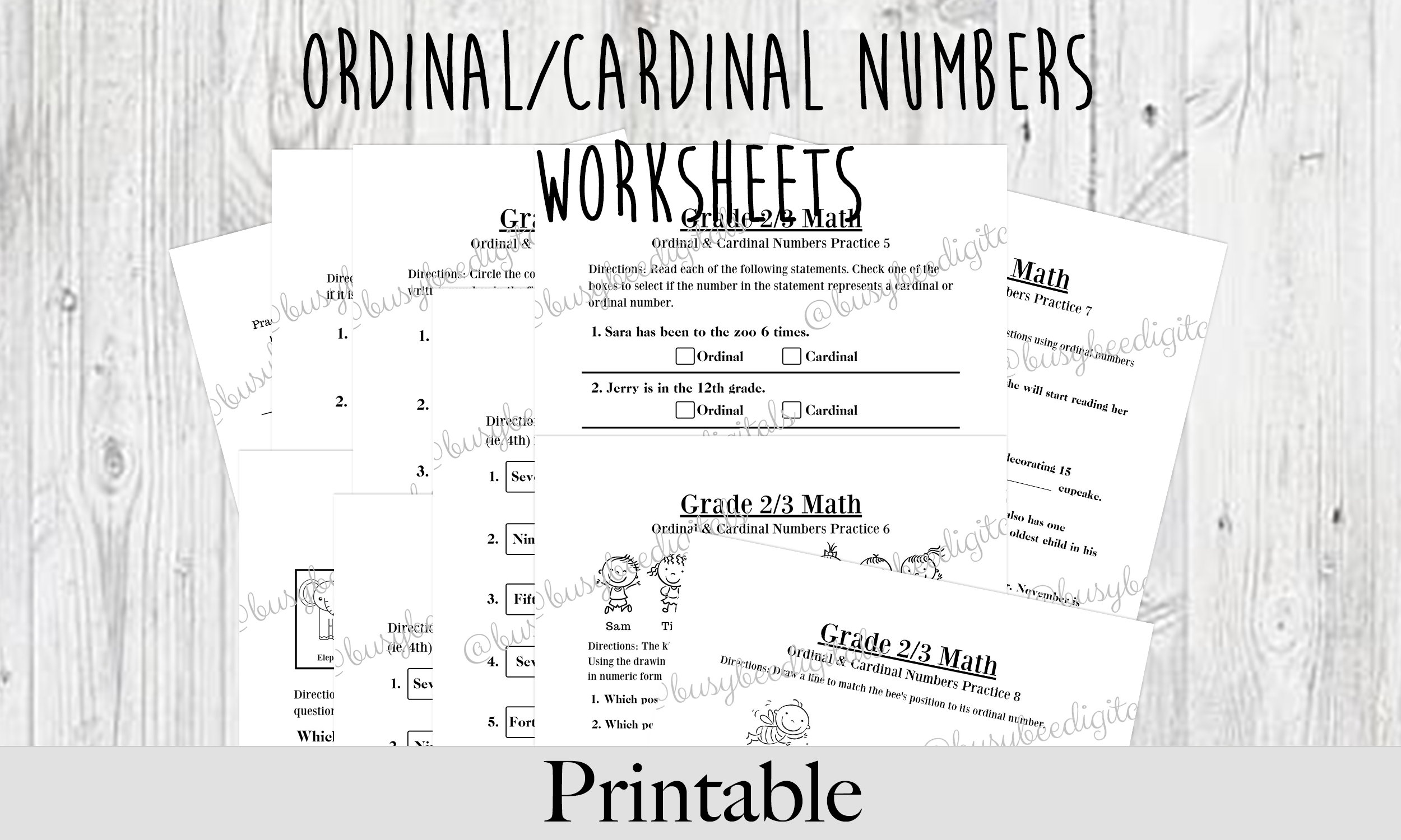 Grade 2-3 Math - Ordinal and Cardinal Numbers Worksheets -DIGITAL ...