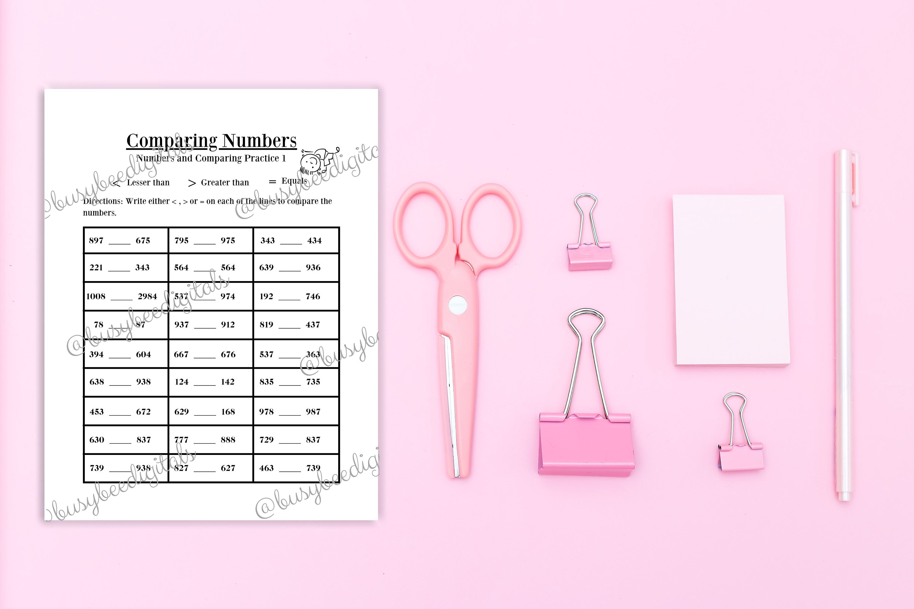 Grade 2-3 Math Numbers and Comparing Worksheets DIGITAL - Etsy UK