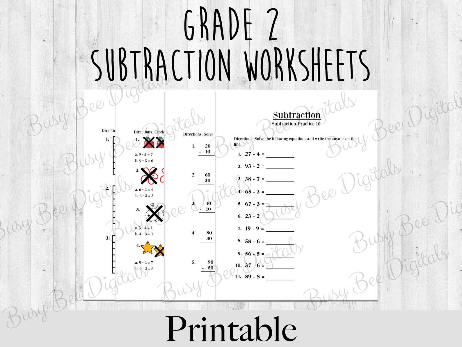 Grade 2 Math - Subtraction Worksheets Printable , Math Practice ...