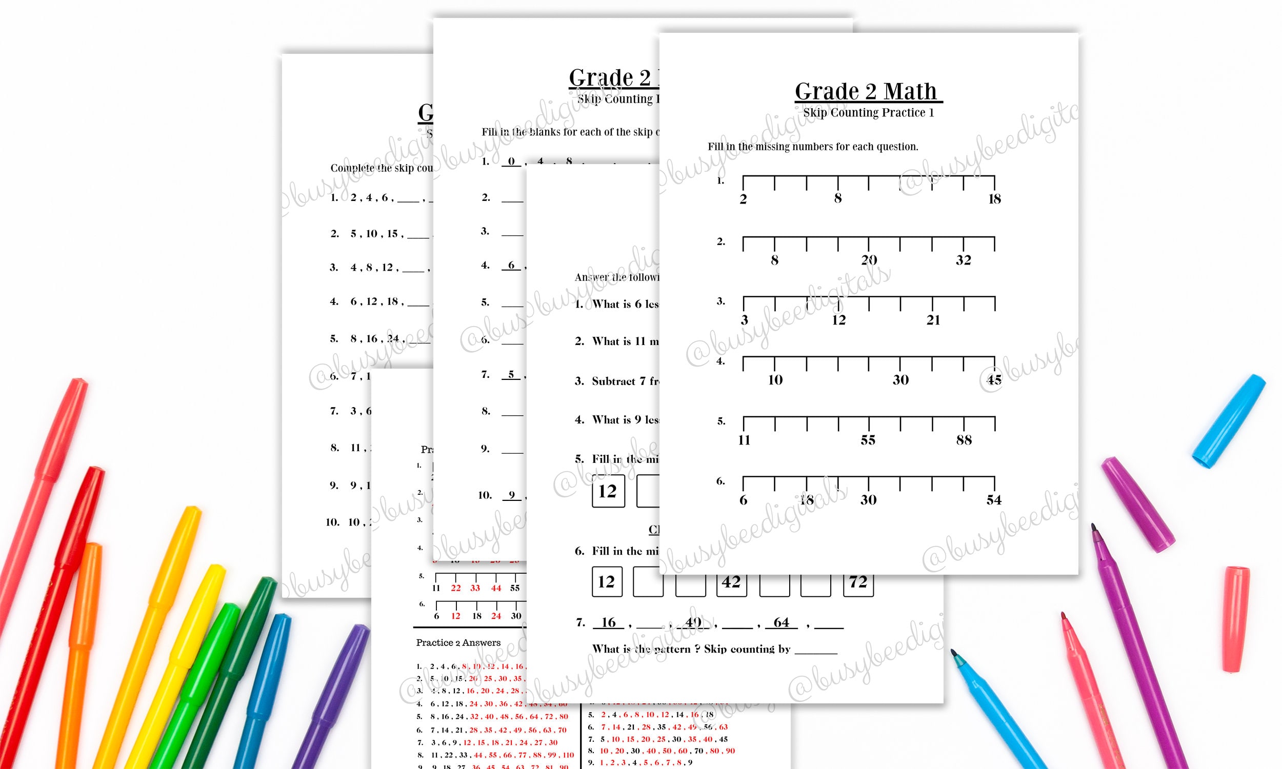 Grade 2-3 Math Skip Counting Worksheet DIGITAL DOWNLOAD , Math Practice ...