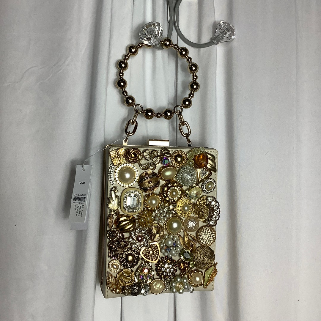 Bejeweled Purse Handbag Using Vintage Jewelry OOAK Gold Cream Colors - Etsy