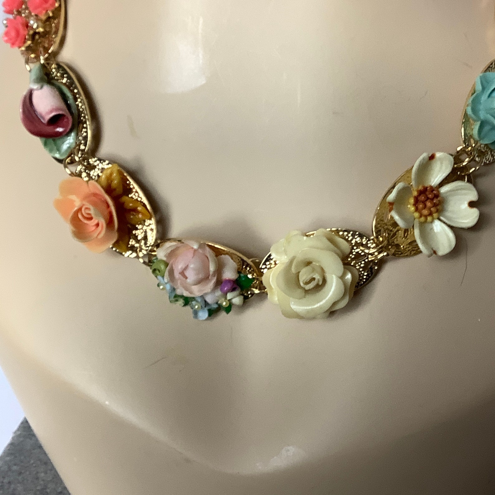 Floral Flower Vintage Assemblage Necklace OOAK - Etsy