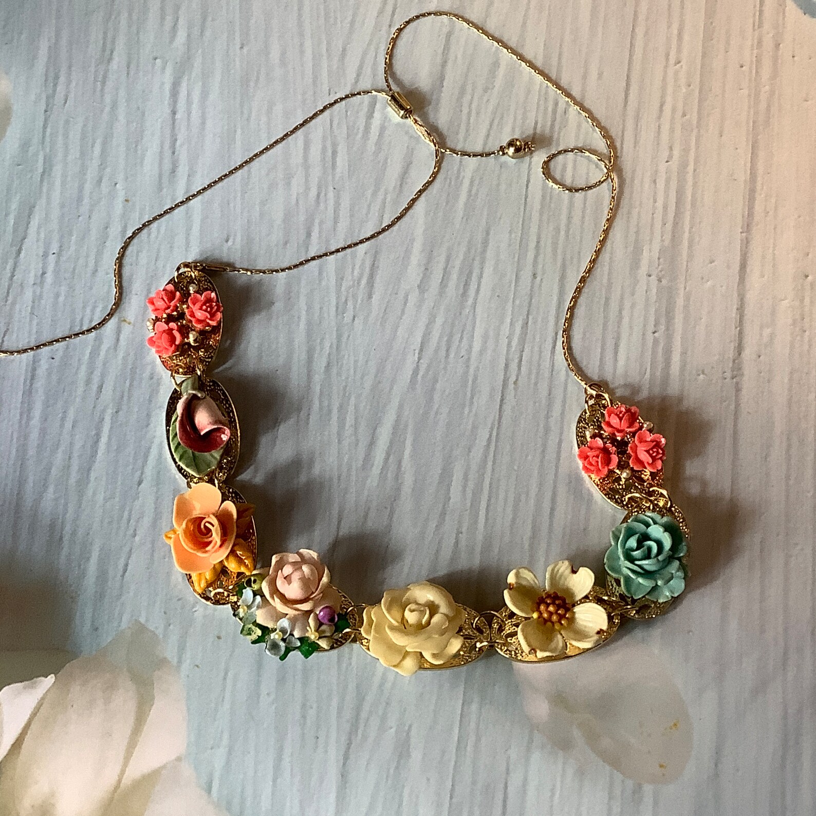Floral Flower Vintage Assemblage Necklace OOAK - Etsy