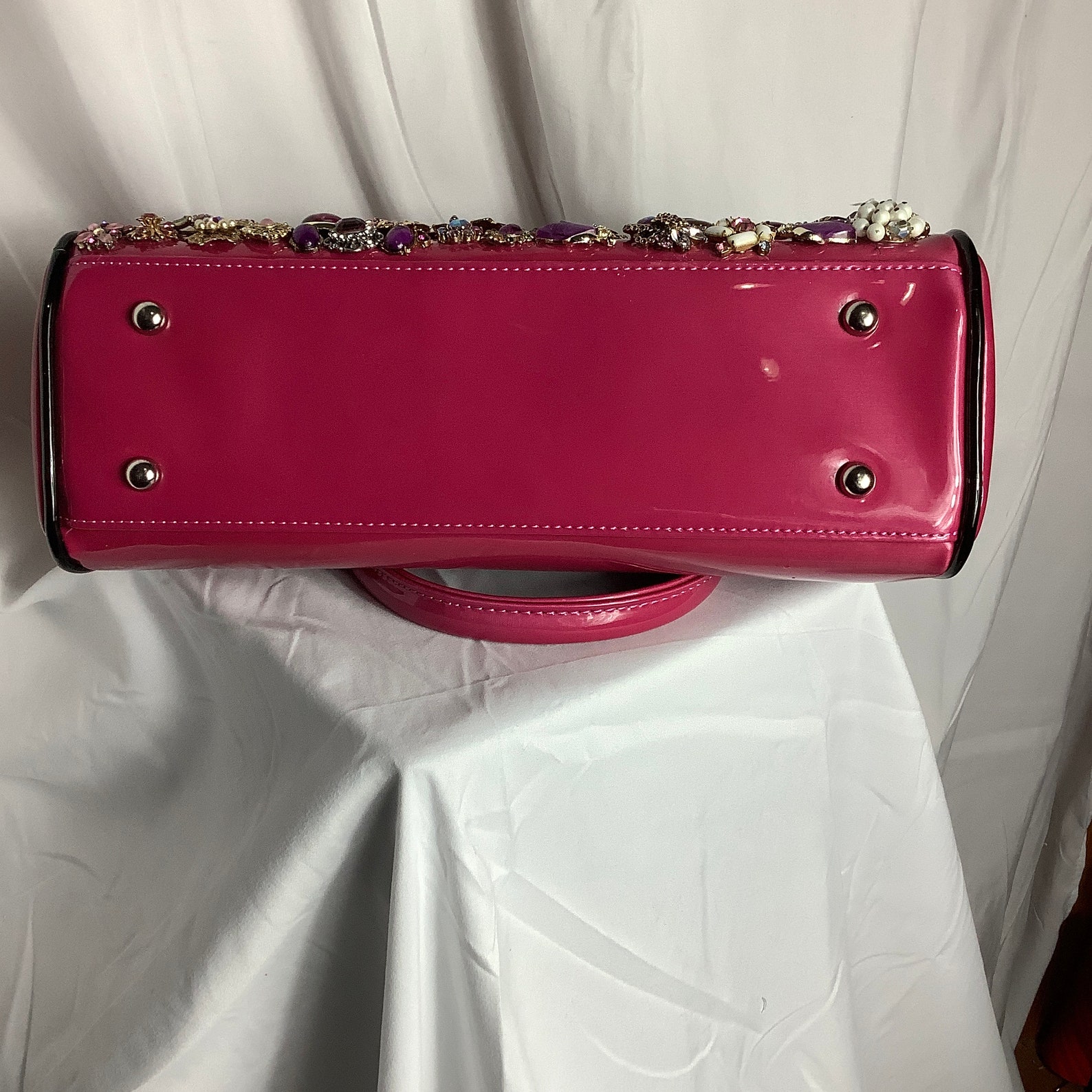 Fuchsia Top Handle Bejeweled Vintage Jewelry Adorned Handbag - Etsy