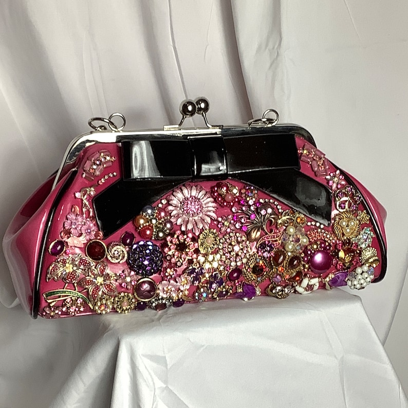 Fuchsia Top Handle Bejeweled Vintage Jewelry Adorned Handbag Etsy