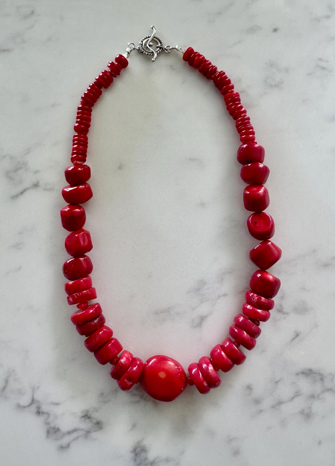 Coral and Sterling Silver Necklace - Etsy