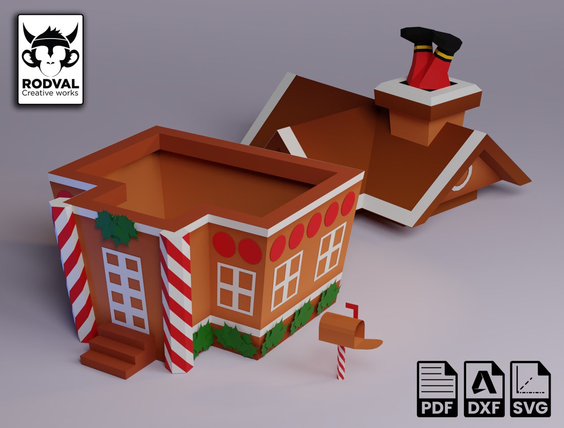 GINGERBREAD HOUSE BOX Papercraft Templates Pdf Dxf Y Svg - Etsy