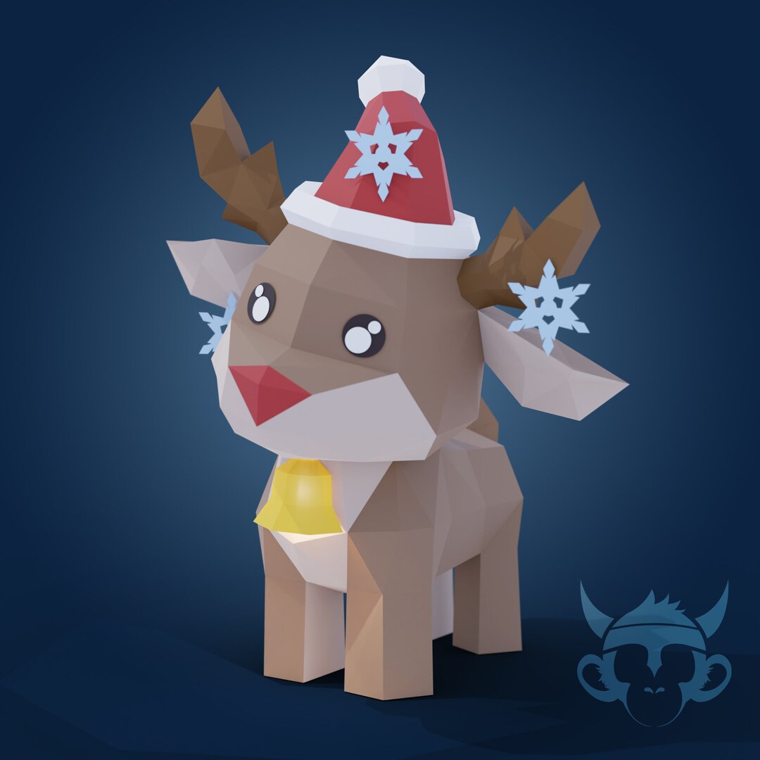 Reindeer Christmas Papercraft Template - Digital Download (PDF, DXF ...