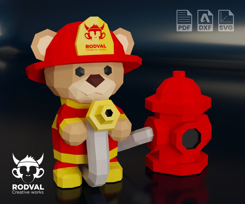 FIREFIGHTER TEDDY BEAR Papercraft Templates Pdf Dxf and Svg - Etsy