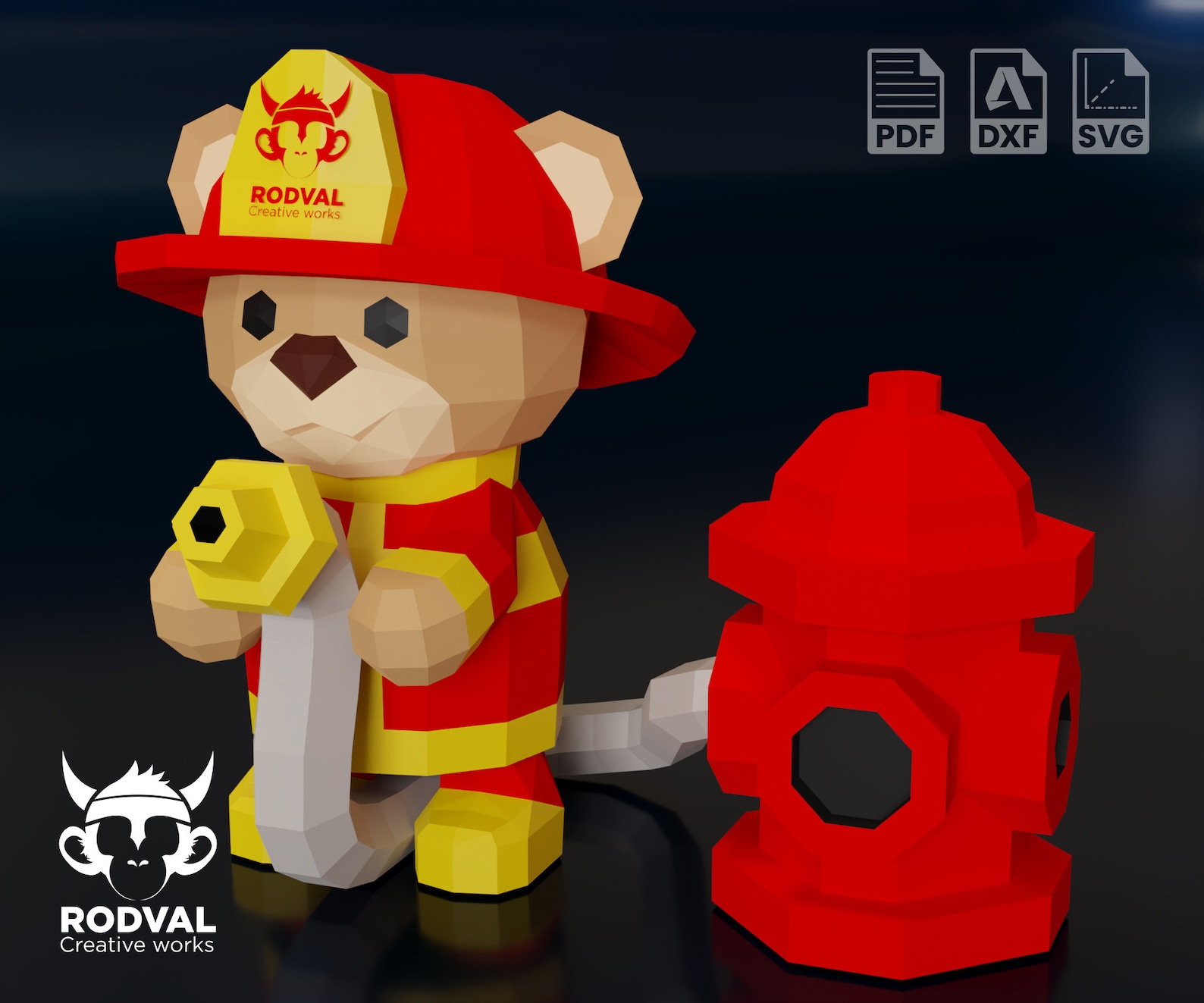 FIREFIGHTER TEDDY BEAR Papercraft Templates Pdf, Dxf and Svg - Etsy