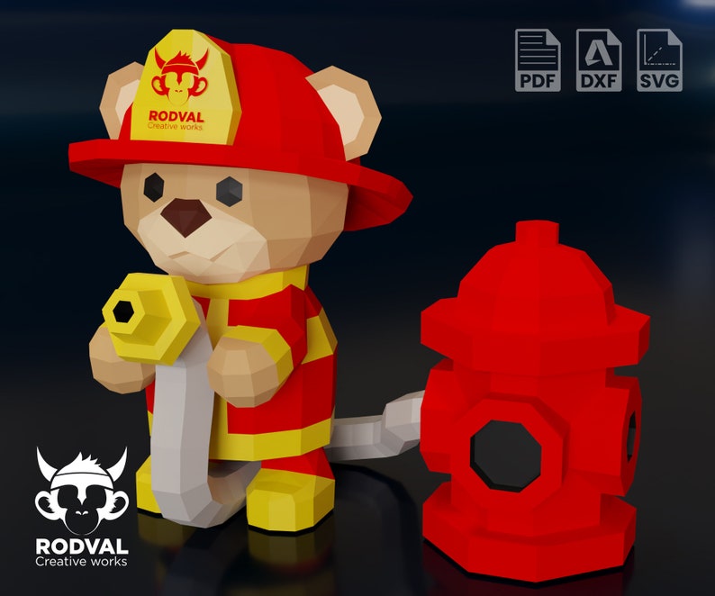 FIREFIGHTER TEDDY BEAR Papercraft Templates Pdf, Dxf and Svg - Etsy ...