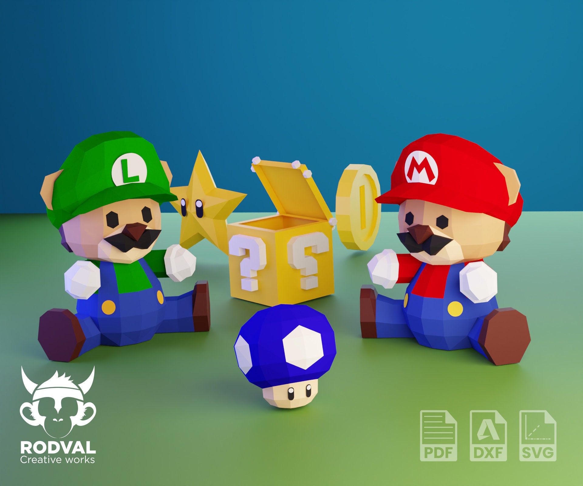 MARIO & Luigi TEDDY BEAR Plantillas De Papercraft Pdf Dxf Y - Etsy