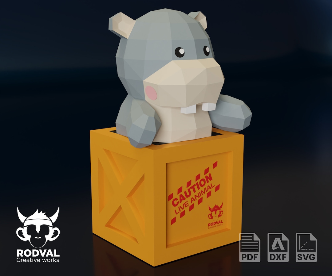 Hippo Box Papercraft Template Digital Download PDF, DXF, SVG - Etsy ...