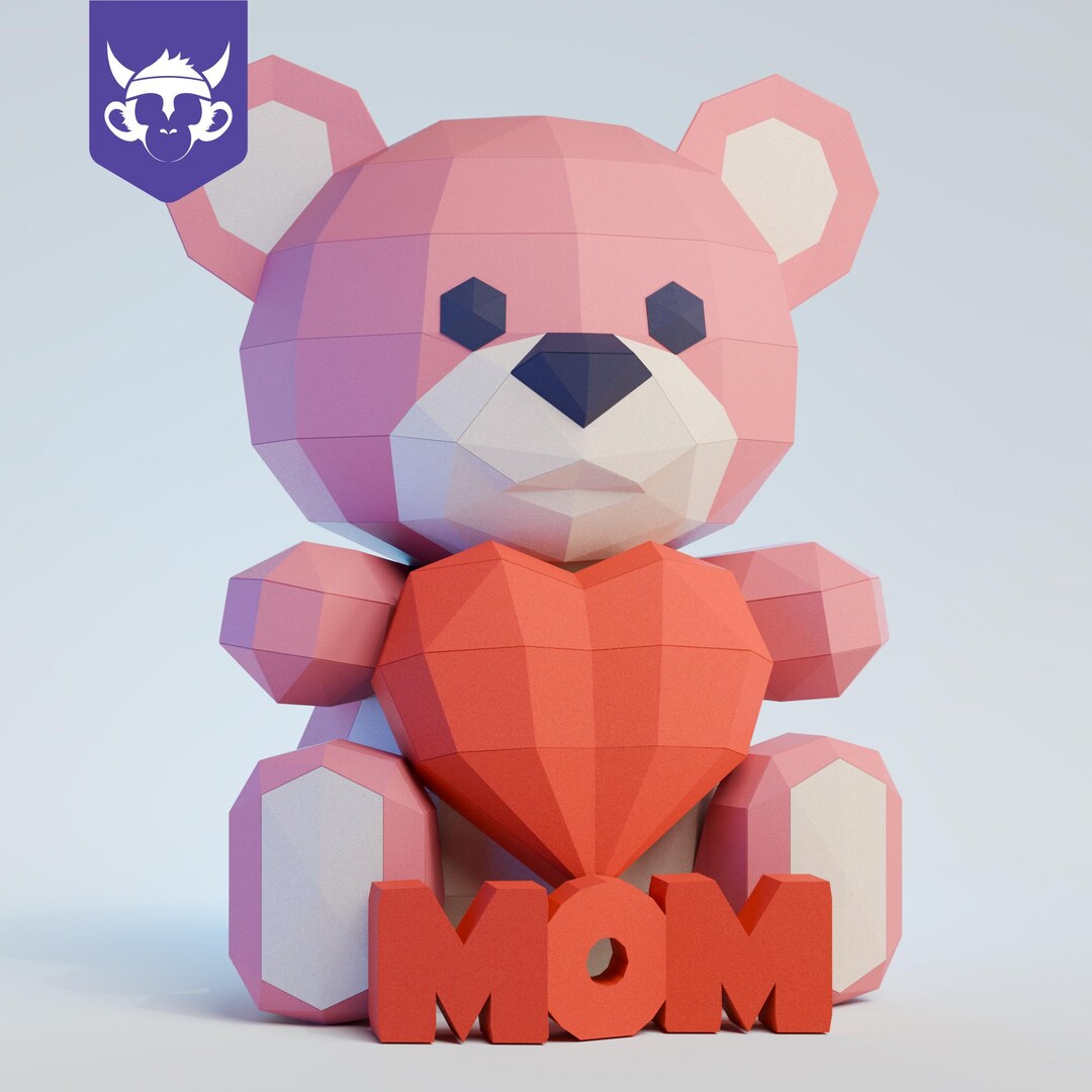 Mom's Day Teddy With Box Papercraft Template - Digital Download - Etsy