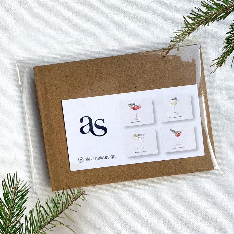 4 X Holiday Cocktails Greeting Cards - Etsy