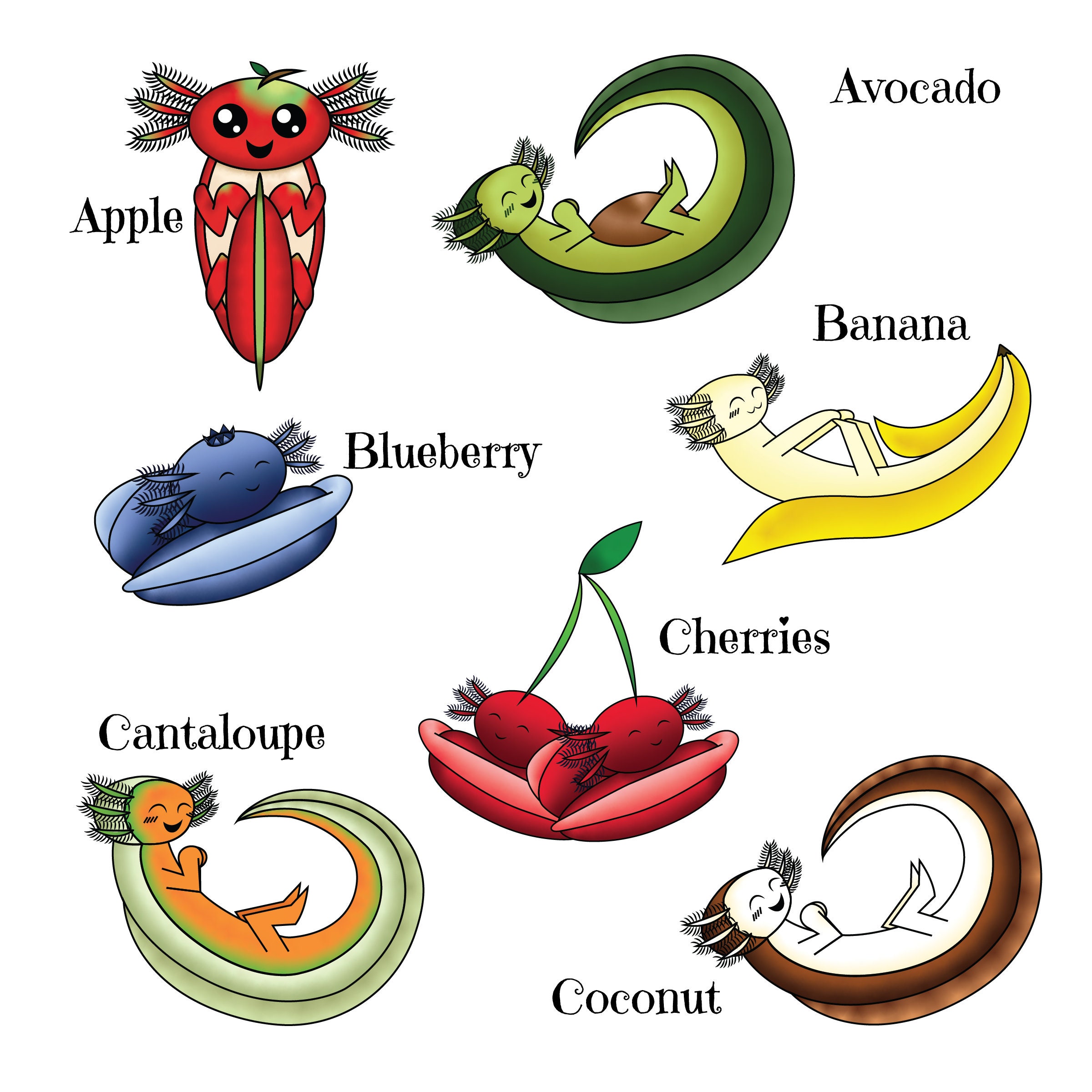 Axolotl Fruit Charms | Etsy