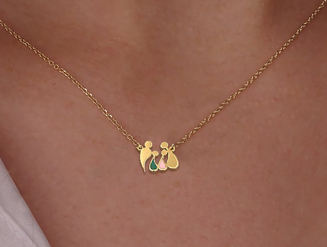 Custom 14k/9k Gold Family Pendant With Enamel Child Charms - Meaningful ...