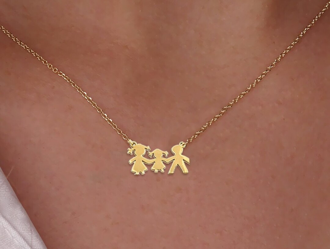 Solid Gold Family Necklace With Child Pendants - Personalized Parent ...