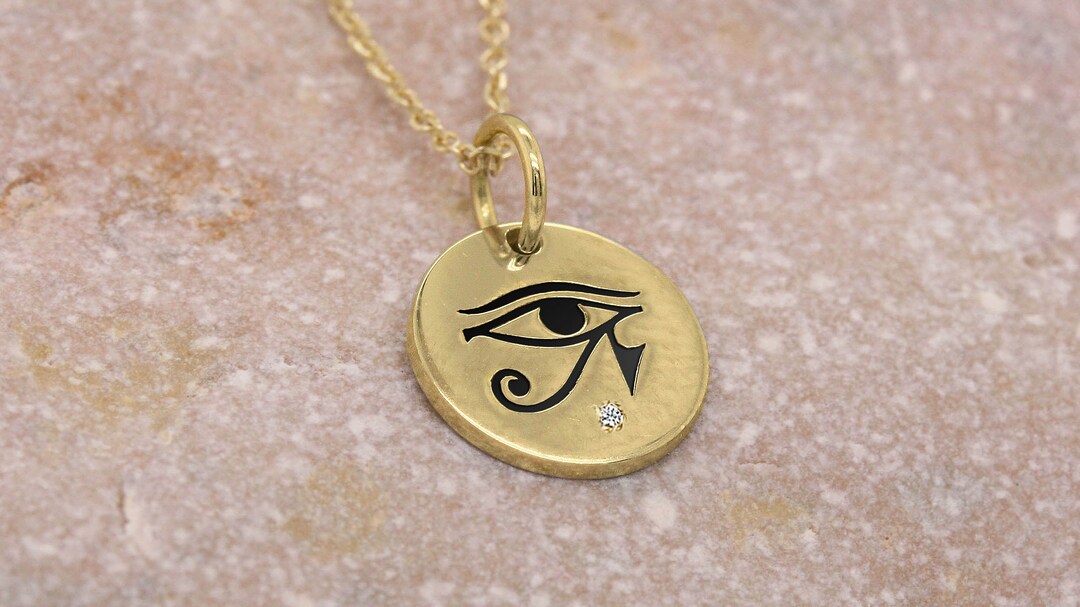Solid Gold Eye Symbol Necklace, Personalized Round Icon Charm With ...