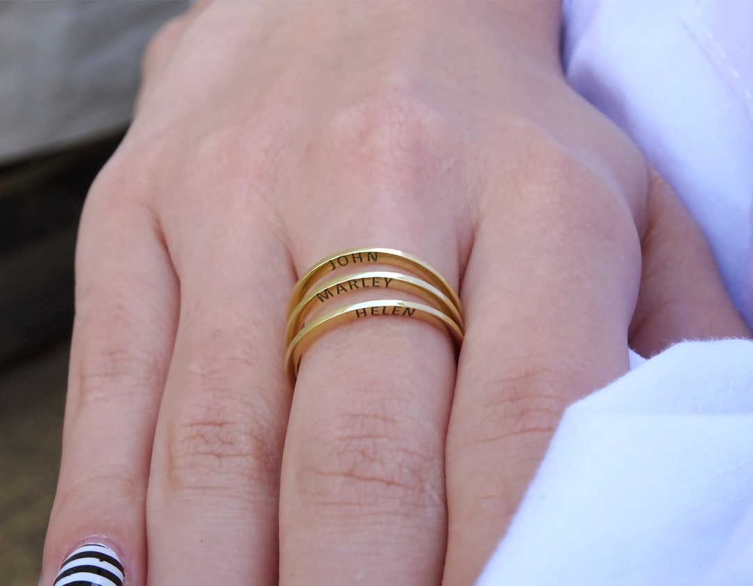 Solid Gold 9K-14K-18K Name Band Ring, Custom Engraved Band Ring ...
